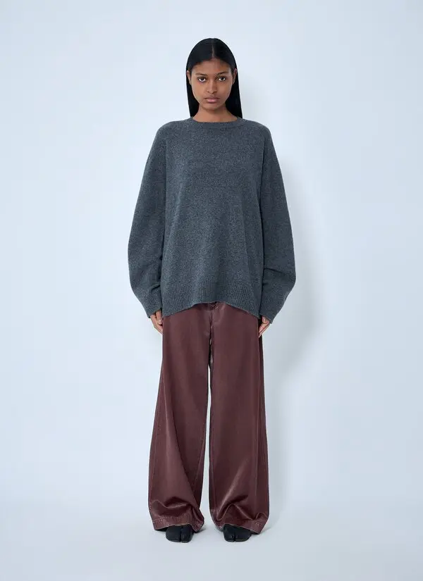 Issey Miyake Oversized Crewneck Knit Sweater With Ribbed Trims And Drop Shoulder - Black