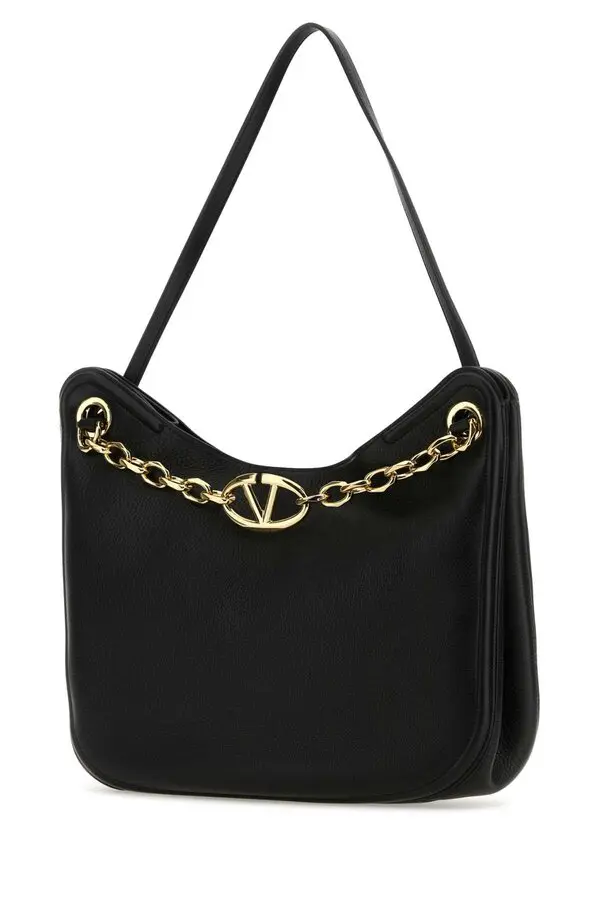 Valentino Garavani Leather Vlogo Moon Shopping Bag - Black
