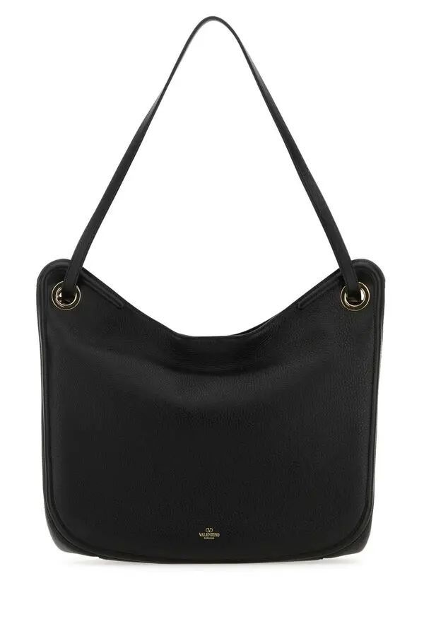 Valentino Garavani Leather Vlogo Moon Shopping Bag - Black