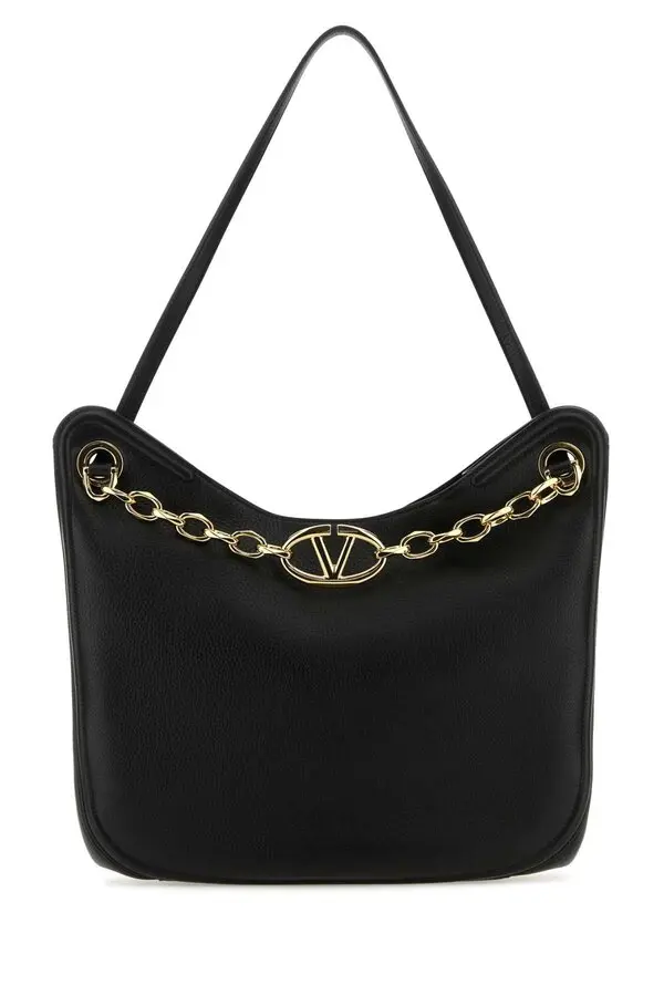 Valentino Garavani Leather Vlogo Moon Shopping Bag - Black