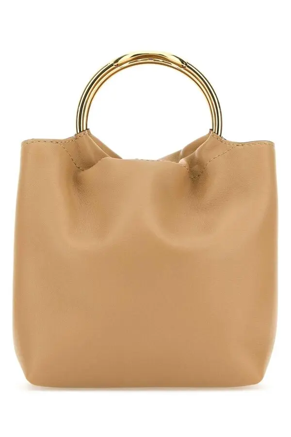 Valentino Garavani Leather Bucket Bag With Golden Metal Hoop Handle - Brown
