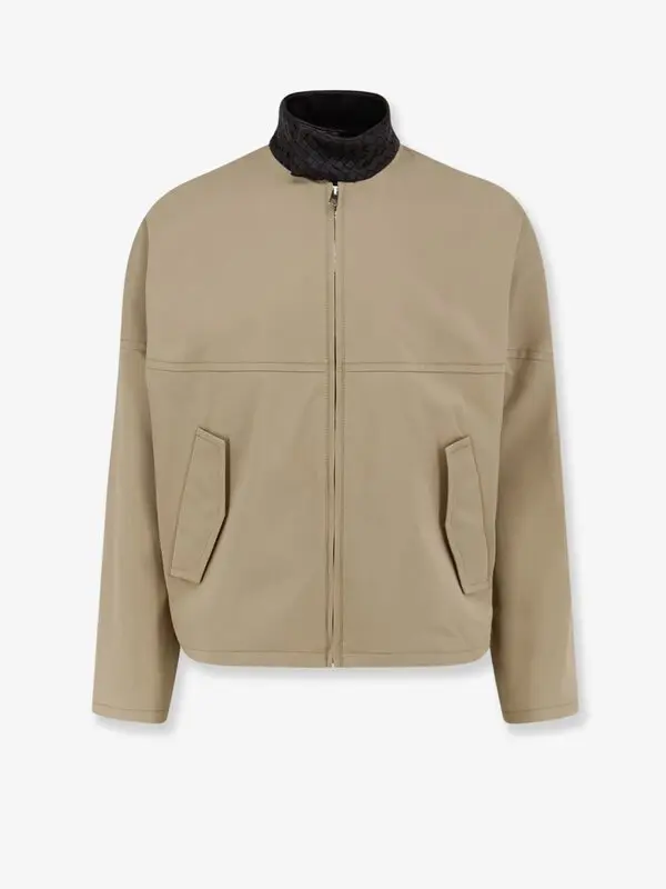 Bottega Veneta Cotton Jacket With Intrecciato Leather Collar - Multicolor