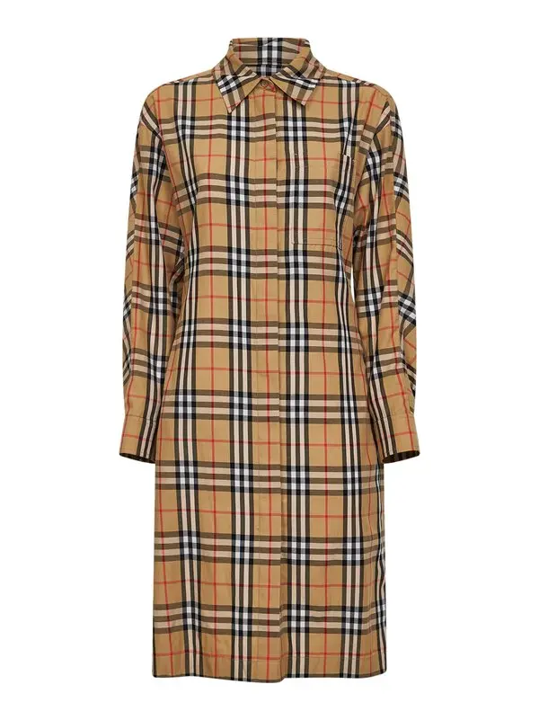 Burberry Check Cotton Midi Shirt Dress - Multicolor
