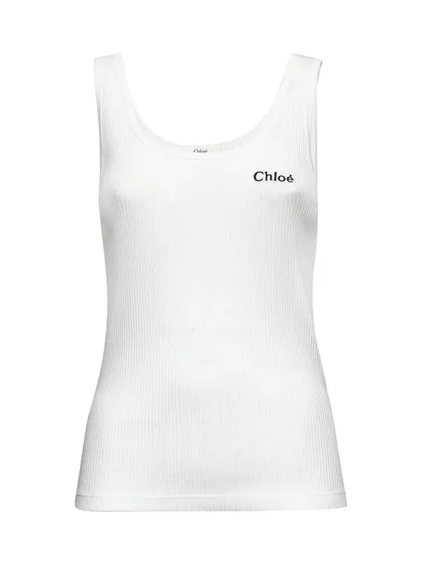 Chloé Ribbed Cotton Tank Top With Logo Detail