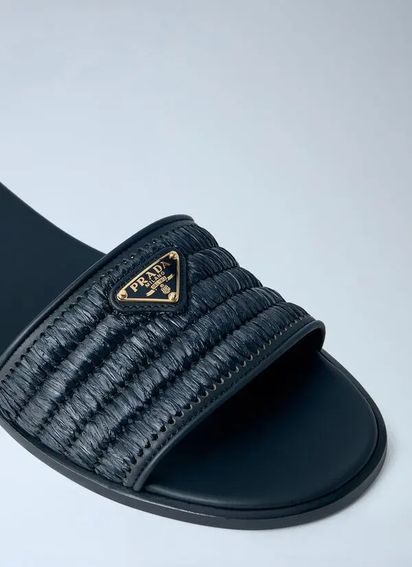 Prada Woven Leather Open-toe Slides