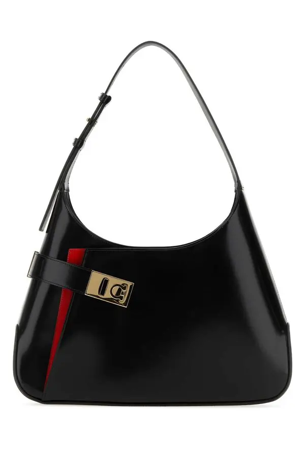 FERRAGAMO Salvatore Leather Large Arch Shoulder Bag - Black