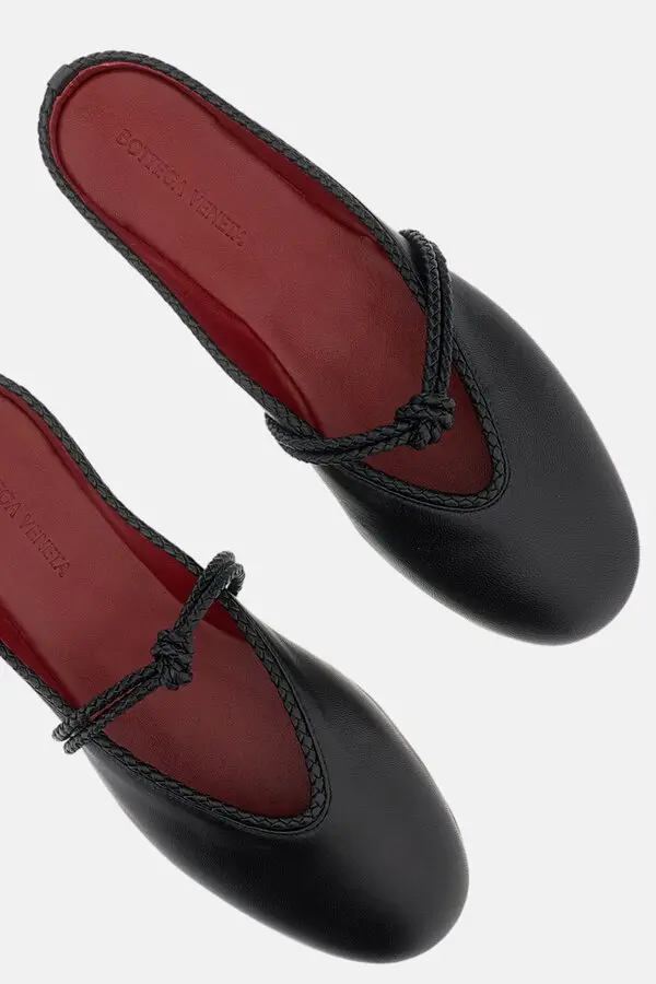 Bottega Veneta Ballerina Mules Lucia In Black Leather - Multicolor