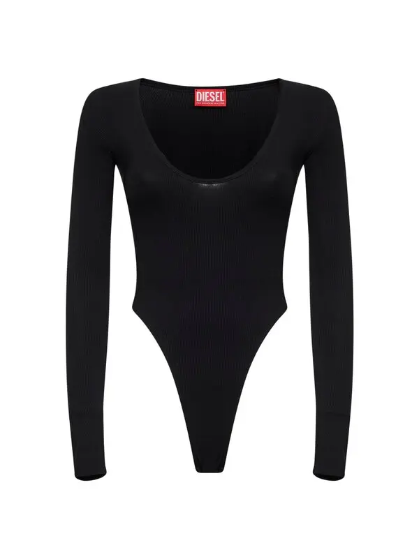 DIESEL® Black Ribbed Jersey Long Sleeve Bodysuit - Multicolor