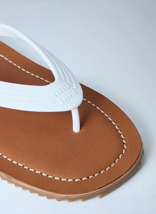 Miu Miu Textured Strap Flip-flops With Leather Sole