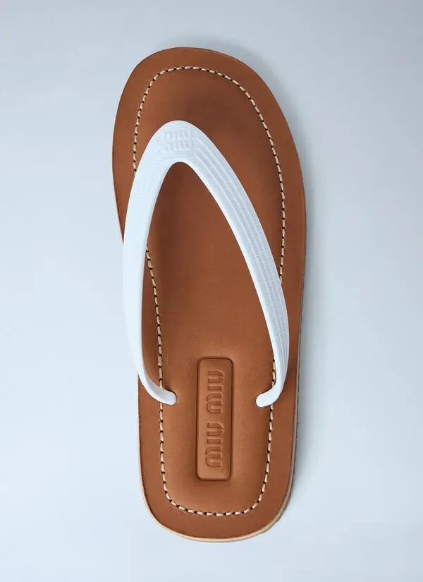 Miu Miu Textured Strap Flip-flops With Leather Sole