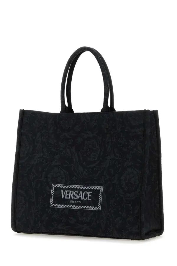 Versace Embroidered Fabric Athena Shopping Bag - Black