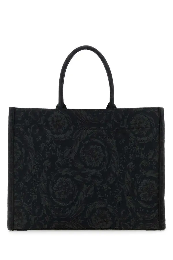 Versace Embroidered Fabric Athena Shopping Bag - Black