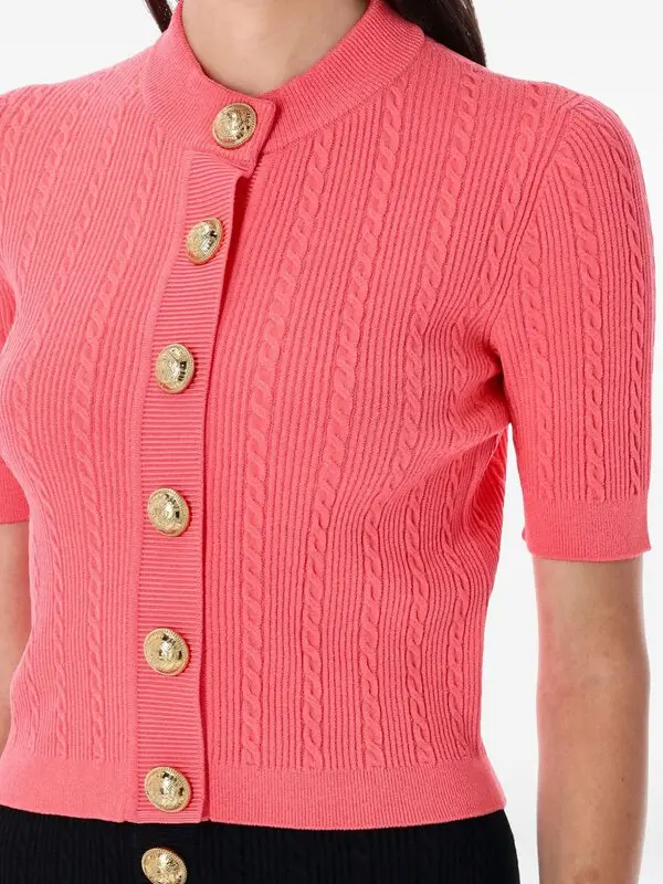 Balmain Crewneck Cable Knit Cardigan With Gold Buttons - Multicolor