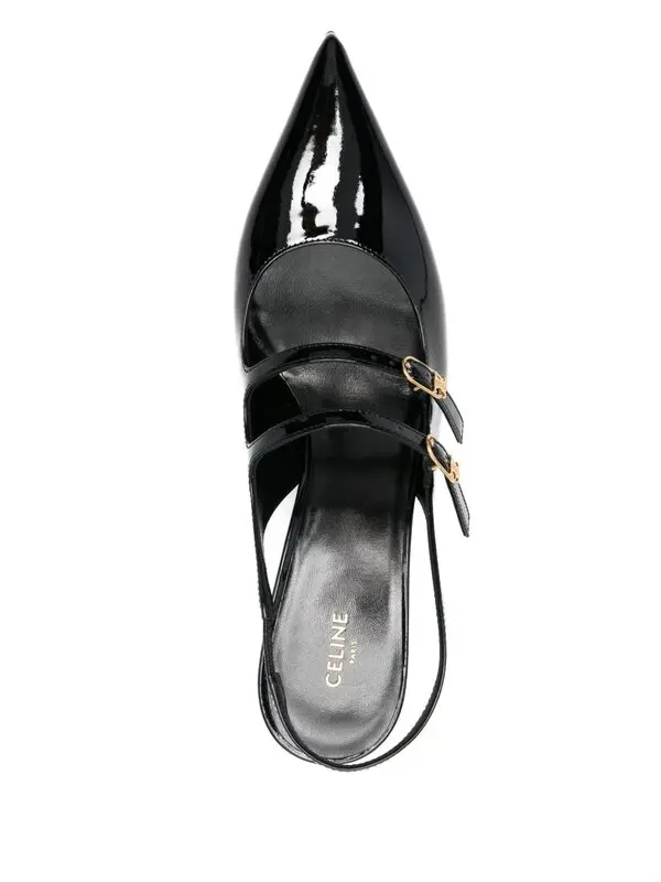 Celine Patent Leather Slingback Pumps With Side Buckle Detail