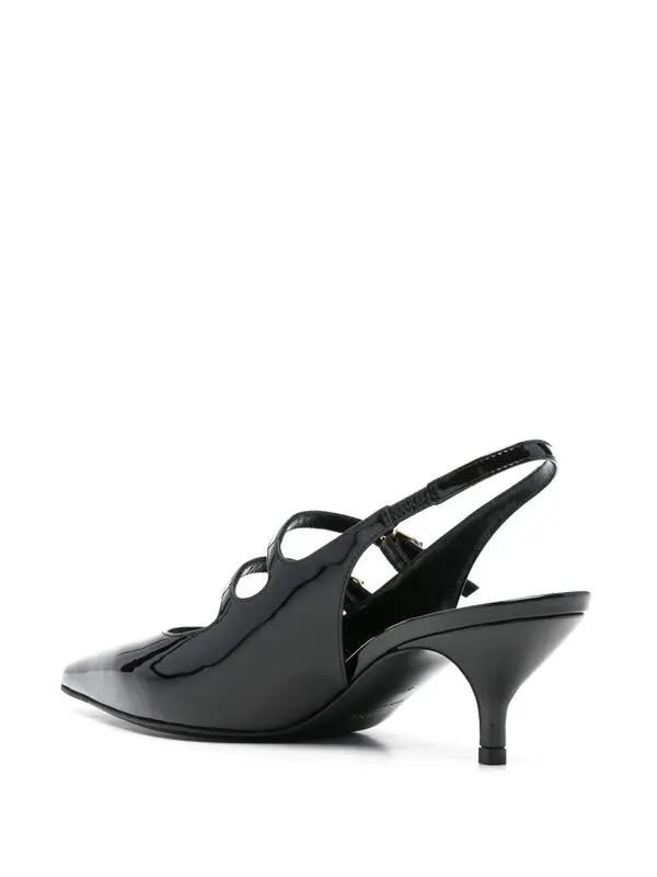 Celine Patent Leather Slingback Pumps With Side Buckle Detail