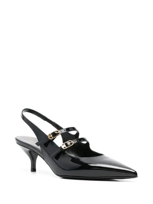 Celine Patent Leather Slingback Pumps With Side Buckle Detail