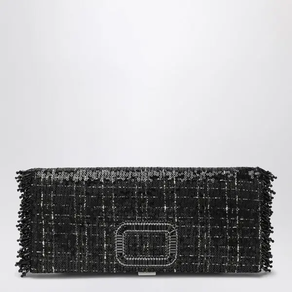 ROGER VIVIER Pilgrim Clutch Bag With Micro Sequins And Jewelled Buckle - Black