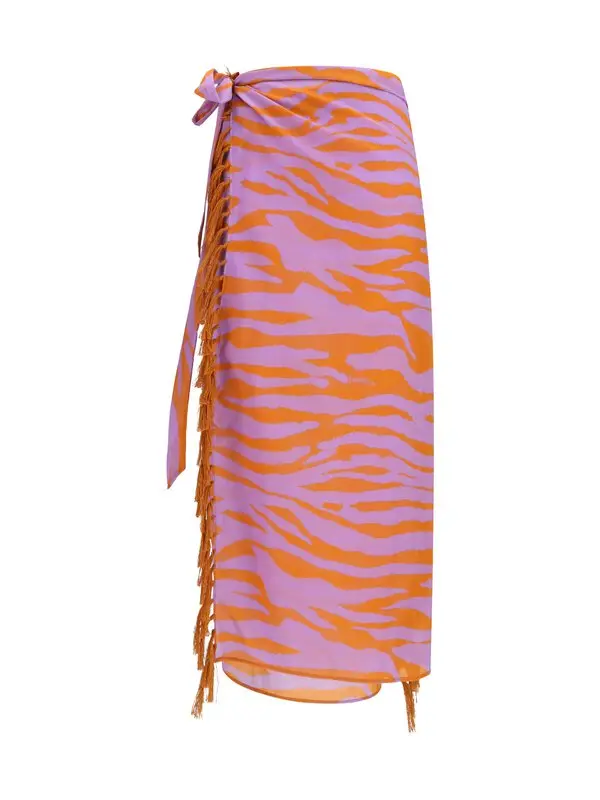 Attico Muslin Pareo With Zebra Print And Fringe - Multicolor