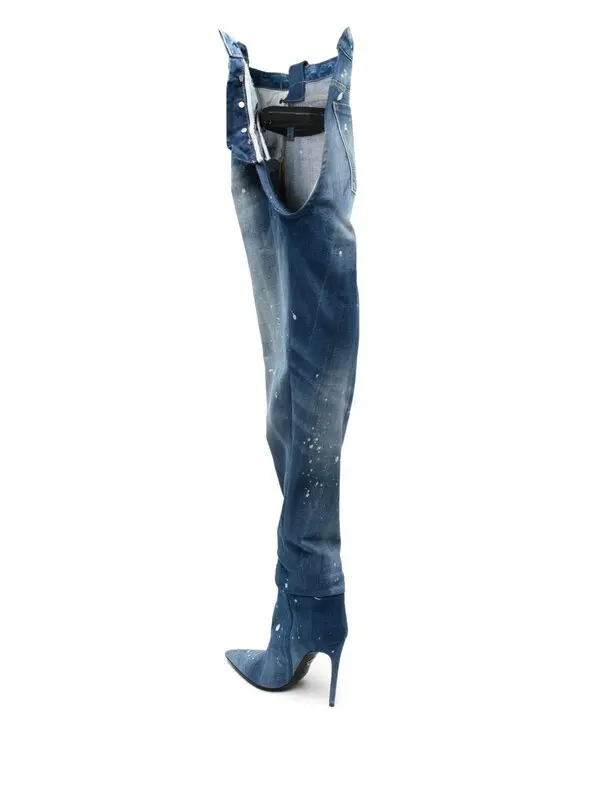 Dsquared2 Denim High Heel Pointed Toe Boots - Multicolor