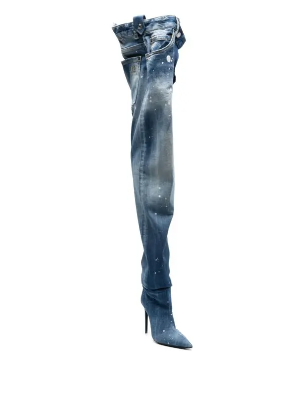 Dsquared2 Denim High Heel Pointed Toe Boots - Multicolor