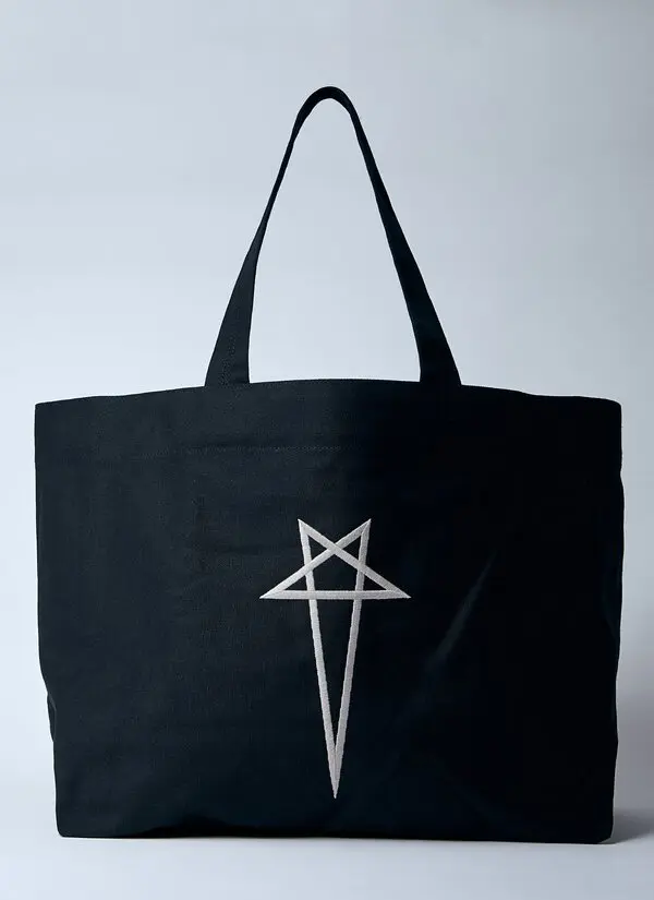 Rick Owens Canvas Embroidered Beach Tote Bag - Black