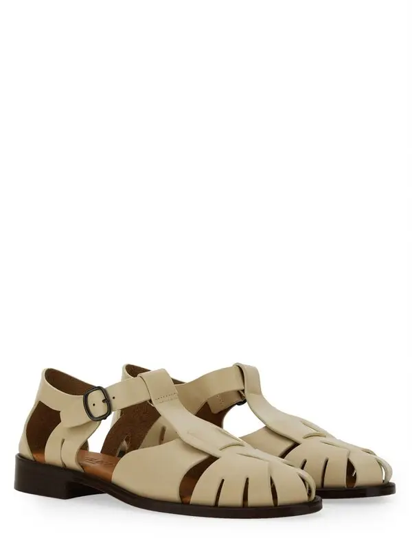 Hereu Leather Sandals With Buckle Fastening - Cream