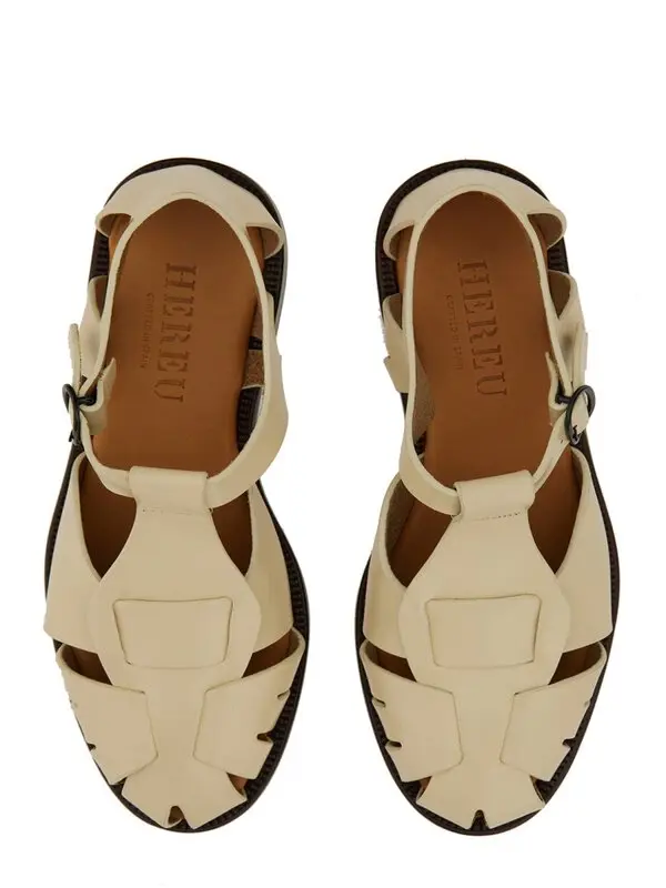 Hereu Leather Sandals With Buckle Fastening - Cream
