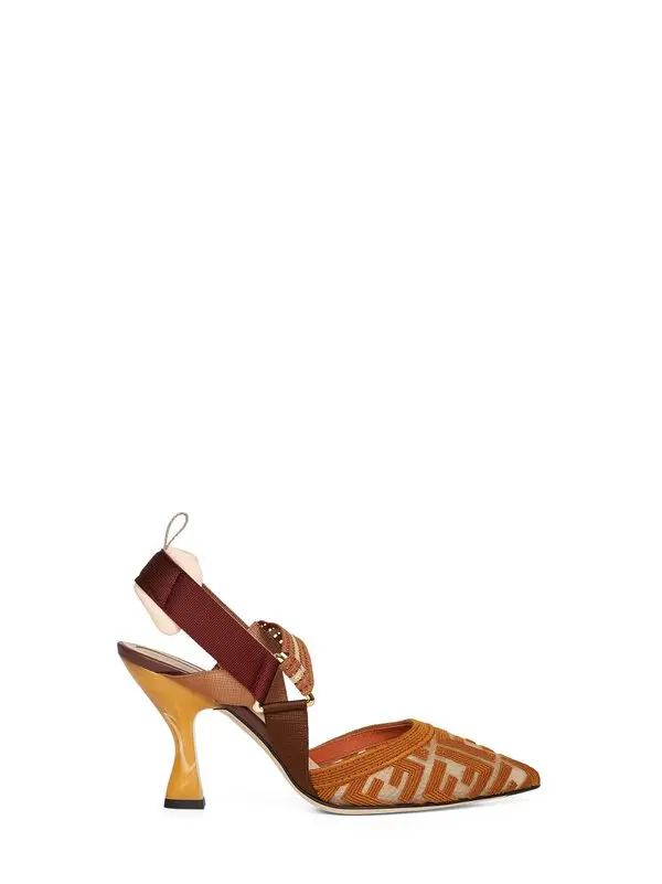 Fendi Brown Ff Fabric Colibrì Slingback Pumps - Multicolor