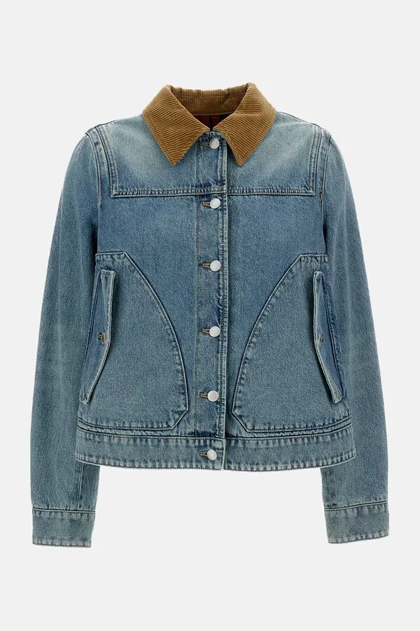 Alexander McQueen Light-wash Denim Jacket With Corduroy Collar - Multicolor
