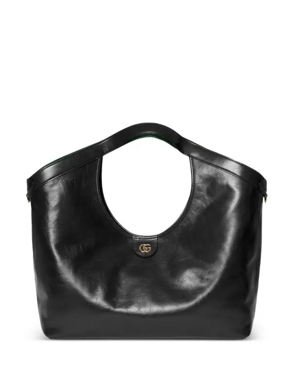 Gucci Black Leather Tote Bag With Double G Detail - Multicolor