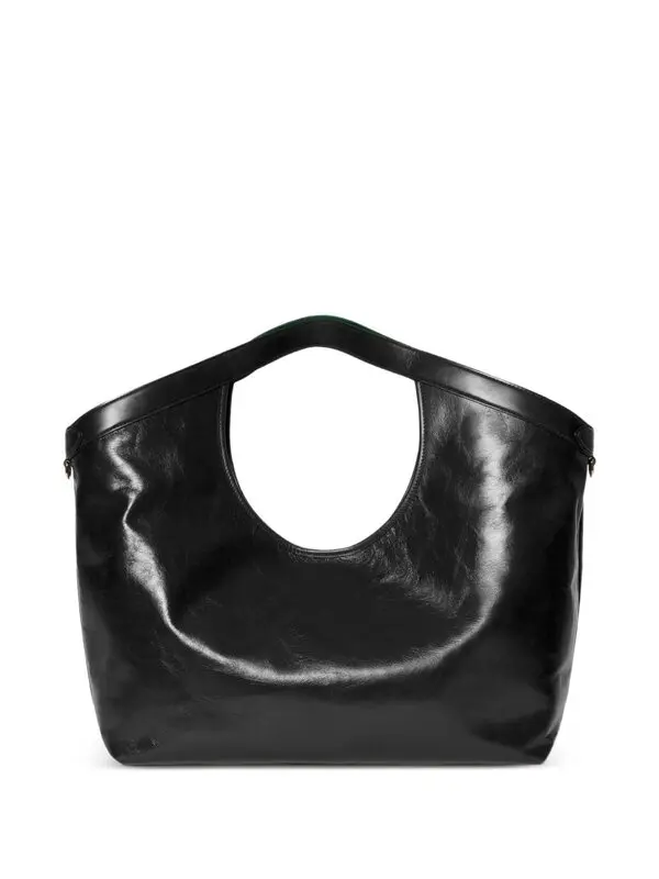 Gucci Black Leather Tote Bag With Double G Detail - Multicolor