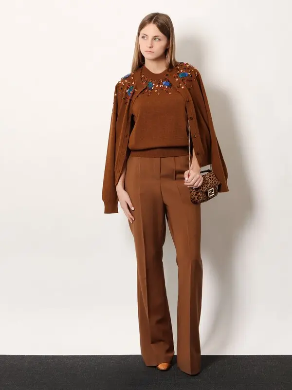 Fendi Wool And Cashmere Cardigan With Rhinestone Embellishments - Multicolor