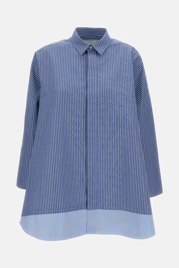 Sacai Oversized Striped Poplin Shirt With Double-layered Sleeves