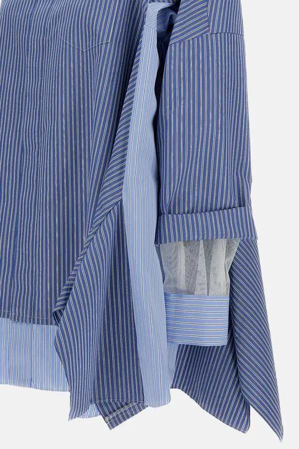 Sacai Oversized Striped Poplin Shirt With Double-layered Sleeves