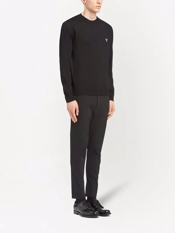 Prada Wool Crewneck Sweater With Embroidered Logo - Multicolor