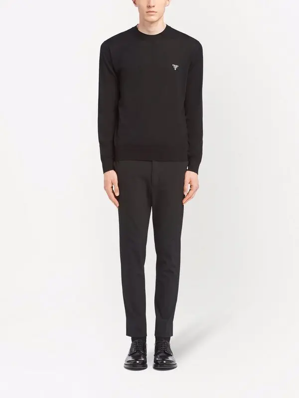 Prada Wool Crewneck Sweater With Embroidered Logo - Multicolor