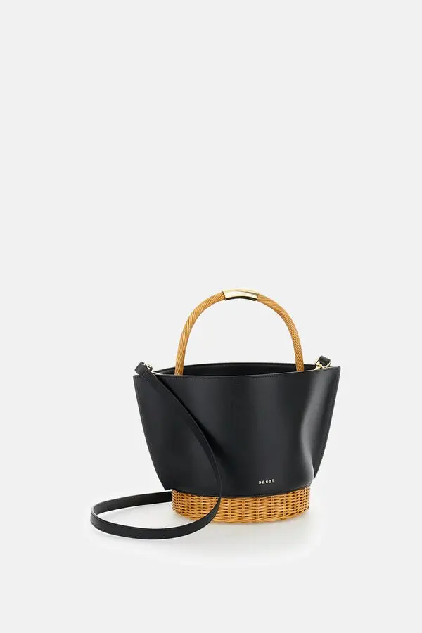 Sacai Medium Leather And Raffia Bucket Bag - Multicolor