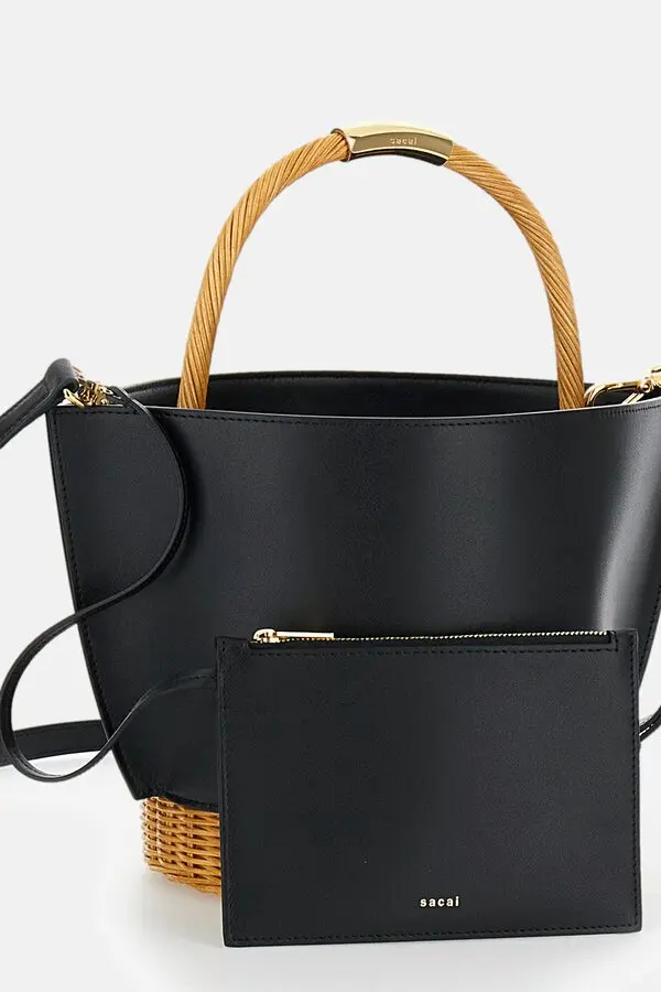 Sacai Medium Leather And Raffia Bucket Bag - Multicolor