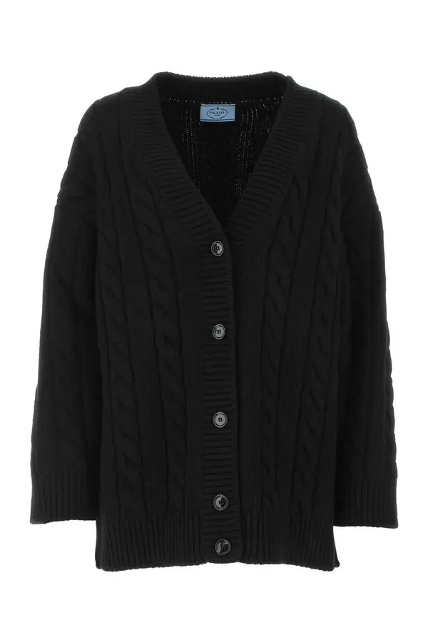 Prada Oversized Wool Blend Cardigan - Black