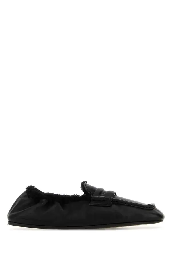 Miu Miu Nappa Leather Ruches Loafers - Black