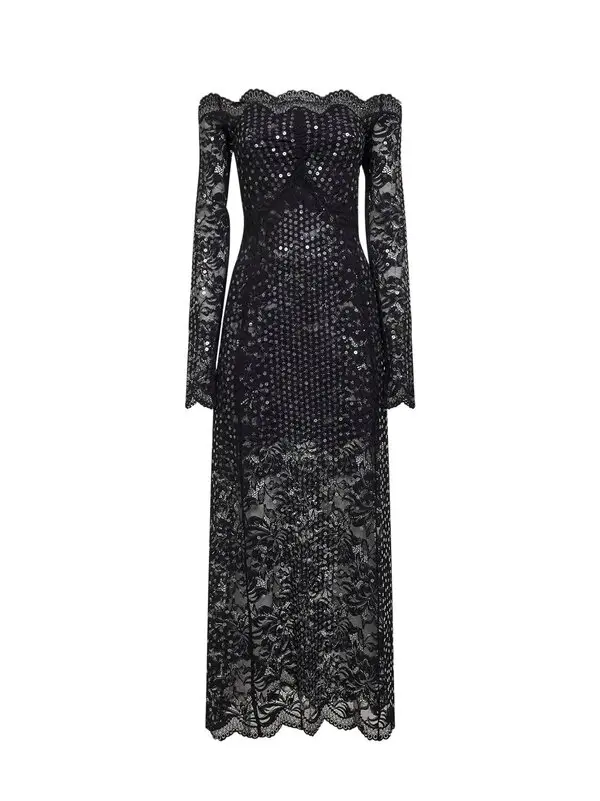 Rabanne Black Embroidered-sequins Stretch Lace Midi Dress - Multicolor