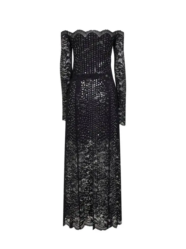 Rabanne Black Embroidered-sequins Stretch Lace Midi Dress