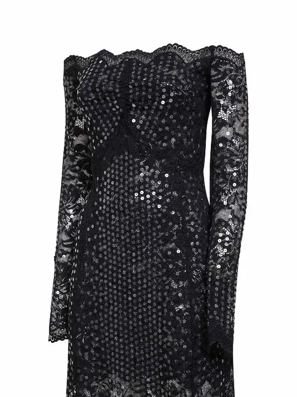 Rabanne Black Embroidered-sequins Stretch Lace Midi Dress