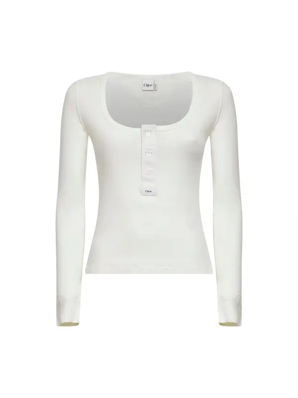Chloé Ribbed Jersey Henley T-shirt - Multicolor