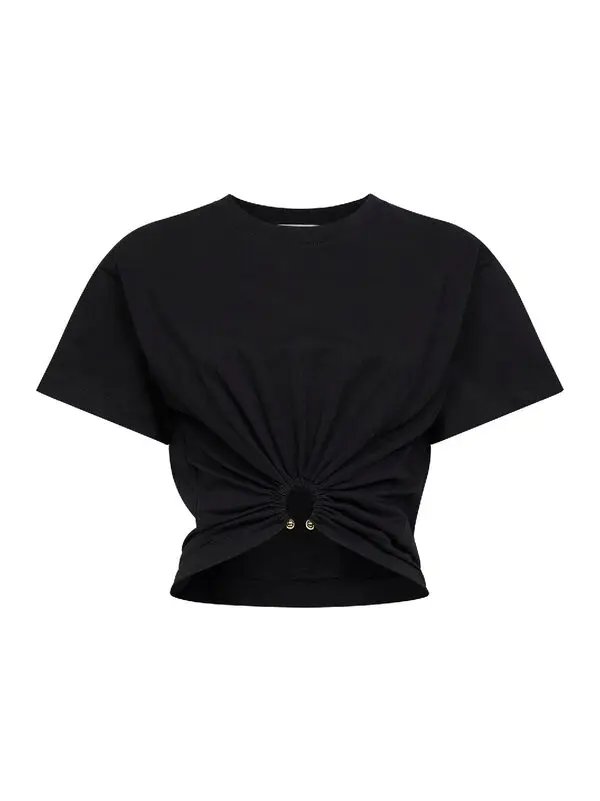 Rabanne Black Cotton Cropped T-shirt With Piercing Detail - Multicolor