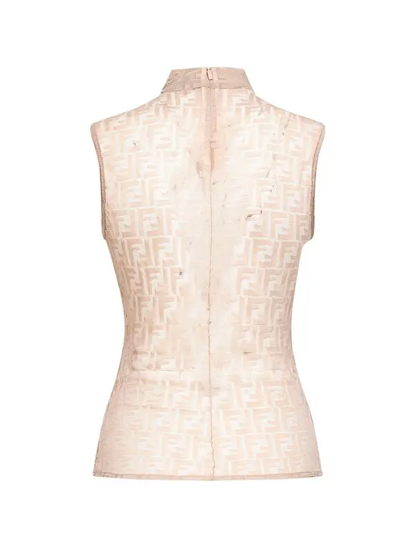 Fendi Pink Ff Stretch Lace Sleeveless Top