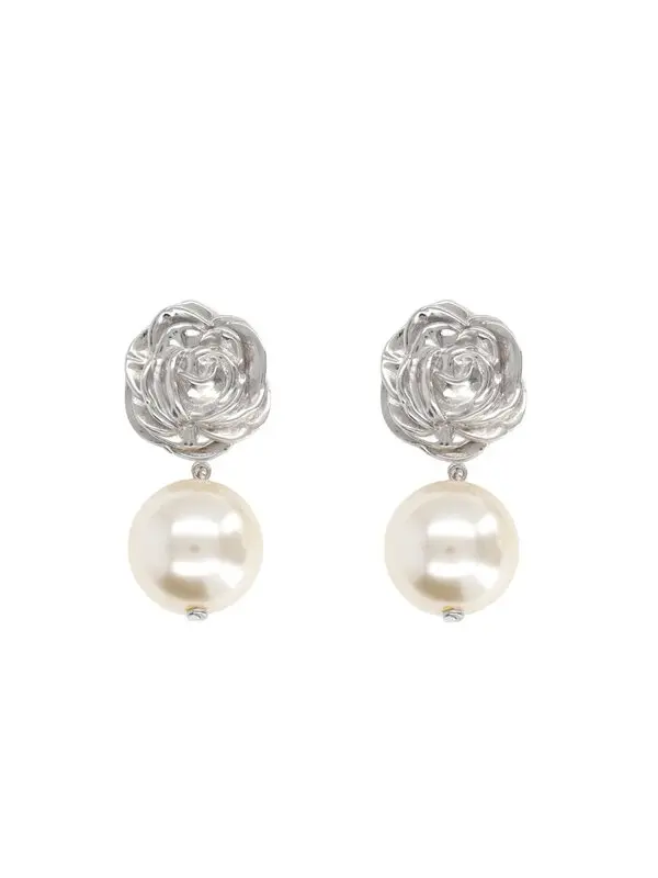 Magda Butrym Rose And Pearl Drop Earrings - Silver