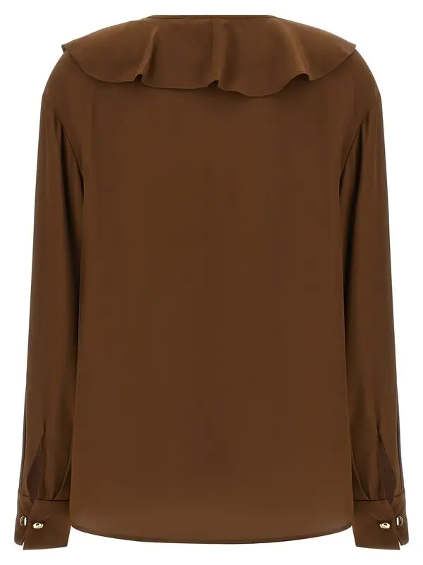 Max Mara Mstepica Silk Ruffle Blouse - Brown