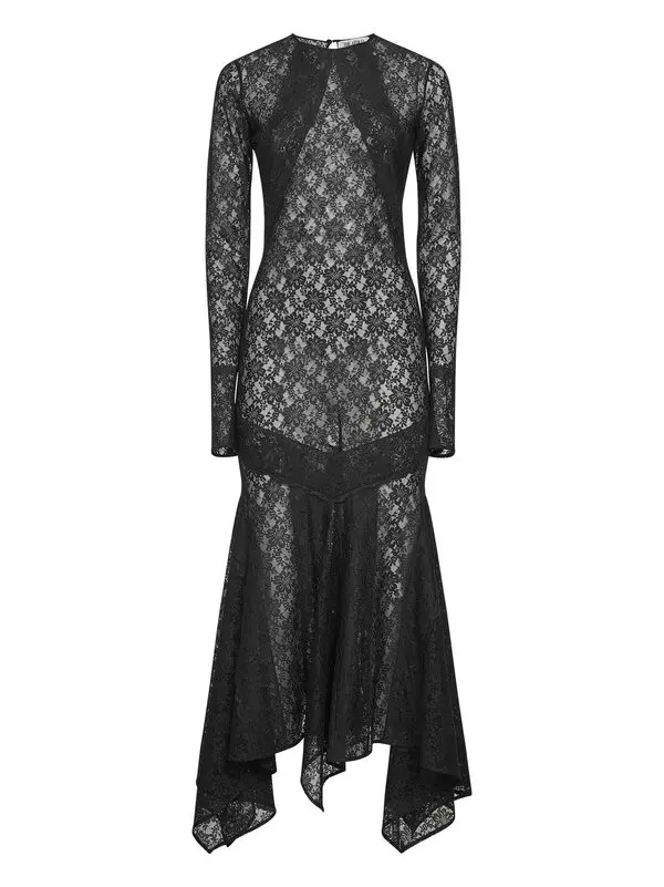 Attico Black Stretch Lace Asymmetric Midi Dress - Multicolor
