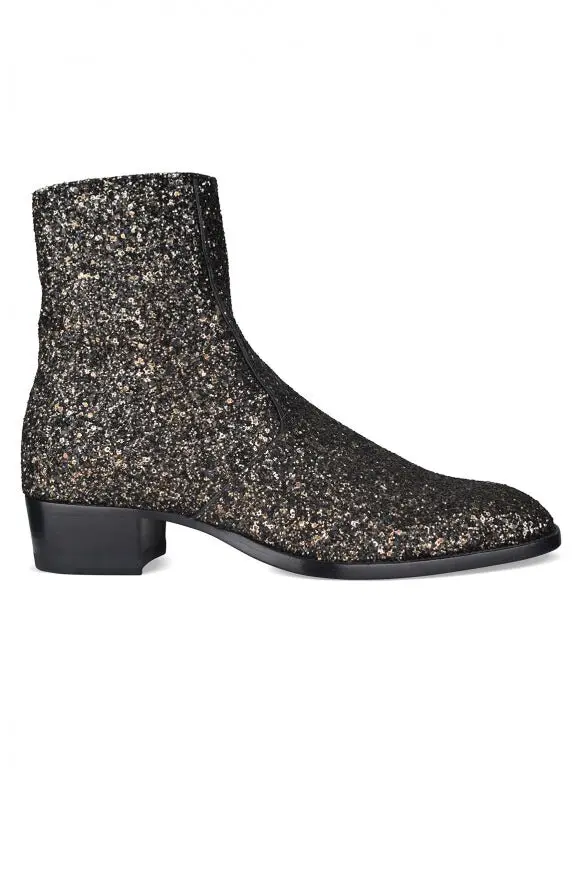 Saint Laurent Wyatt Sequined Zip Up Ankle Boots - Black